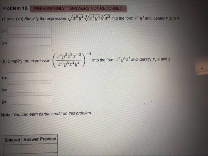 Solved Problem 19. PREVIEW ONLY - ANSWERS NOT RECORDED (1 | Chegg.com