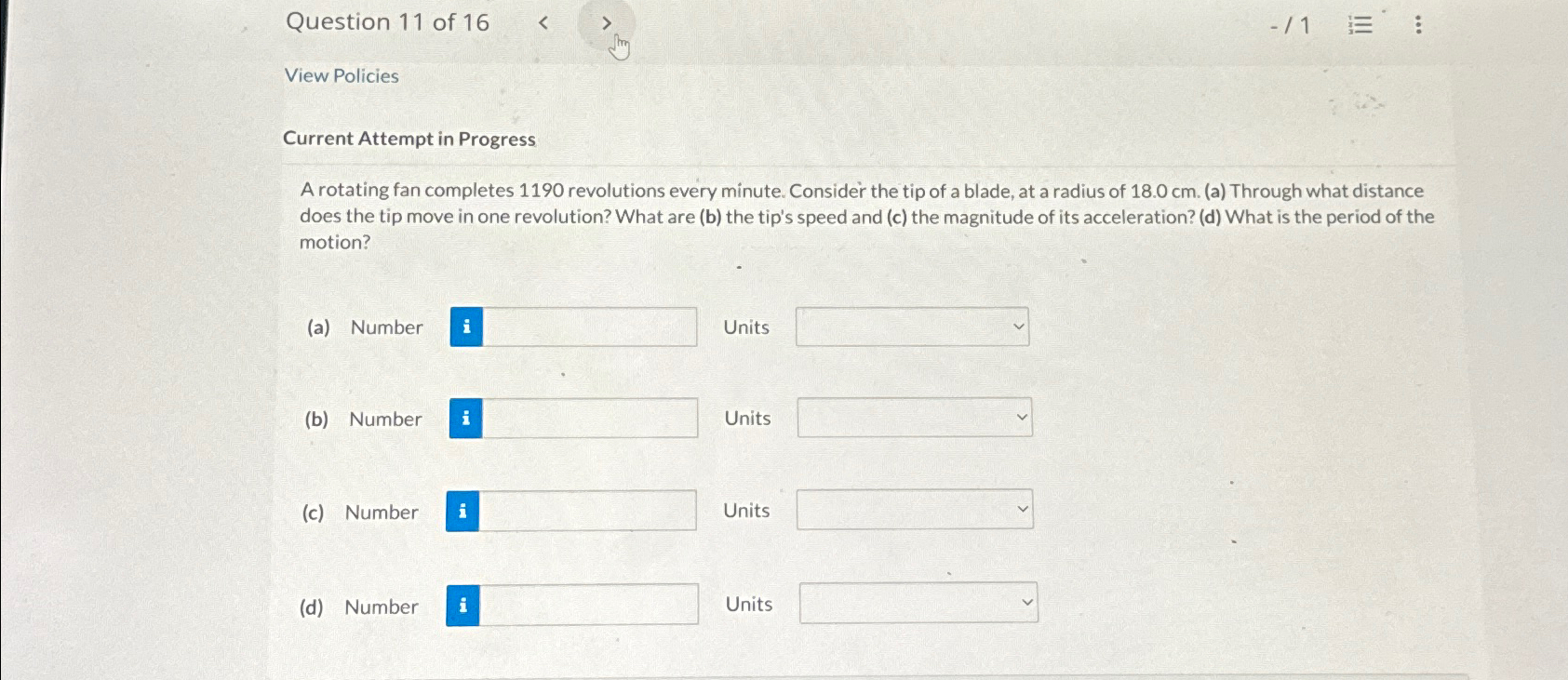 Solved Question 11 ﻿of 16View PoliciesCurrent Attempt in | Chegg.com
