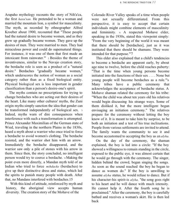 Solved OT 9 6: THE BERDACHE TRADITIONS should be read as | Chegg.com