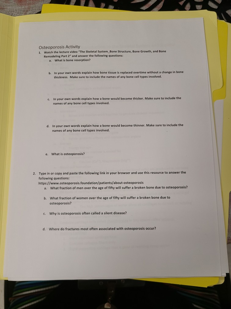 Solved Osteoporosis Activity 1. Watch the lecture video "The | Chegg.com