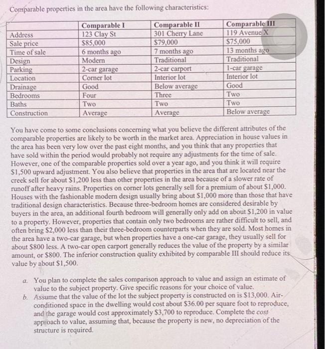 Solved Comparable properties in the area have the following | Chegg.com