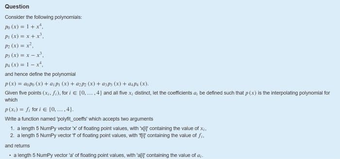 Solved For PythonWrite a function named 'polyfit_coeffs' | Chegg.com
