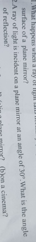 Solved surface of a plane mirror?2 ﻿ray of light is incident | Chegg.com