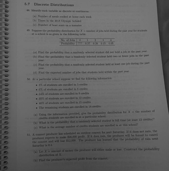 Solved Discrete Distributions 48. Identify each variable as | Chegg.com