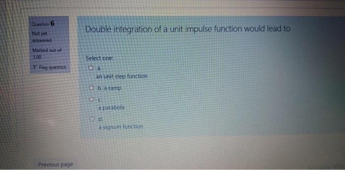 Solved Question 6 Double integration of a unit impulse | Chegg.com