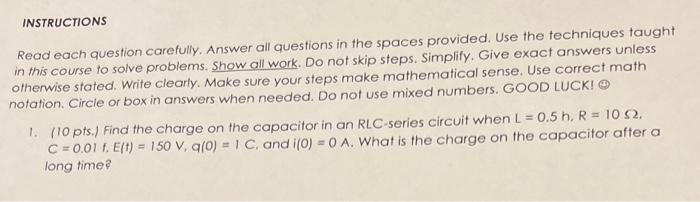 Solved INSTRUCTIONS Read each question carefully. Answer all | Chegg.com