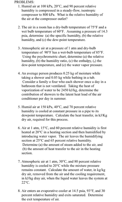 Solved PROBLEMS: 1. Humid air at 100 kPa, 20°C, and 90 | Chegg.com
