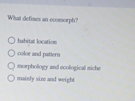 Solved What defines an ecomorph?habitat locationcolor and | Chegg.com