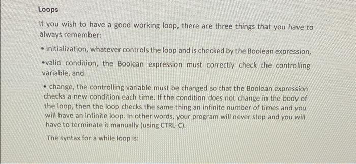 Solved Loops If you wish to have a good working loop, there | Chegg.com