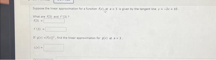 Solved Suppose the linear approximation for a function f(x) | Chegg.com