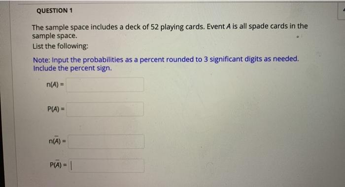 Solved QUESTION 1 The sample space includes a deck of 52 | Chegg.com