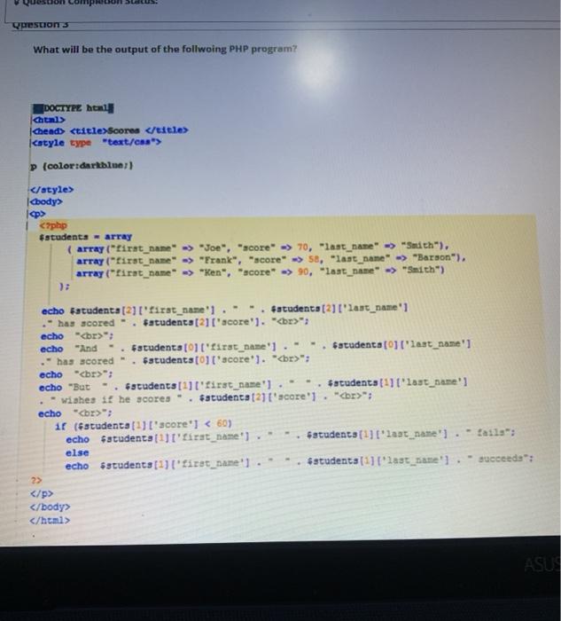 gestions What will be the output of the follwoing PHP | Chegg.com
