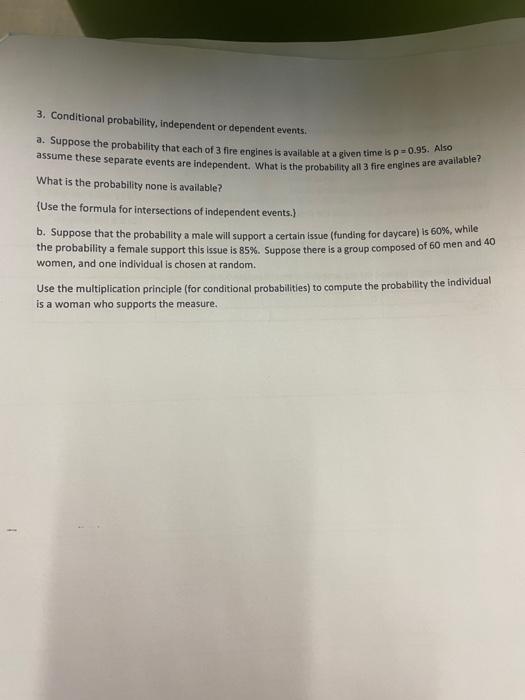 Solved 3. Conditional probability, independent or dependent | Chegg.com