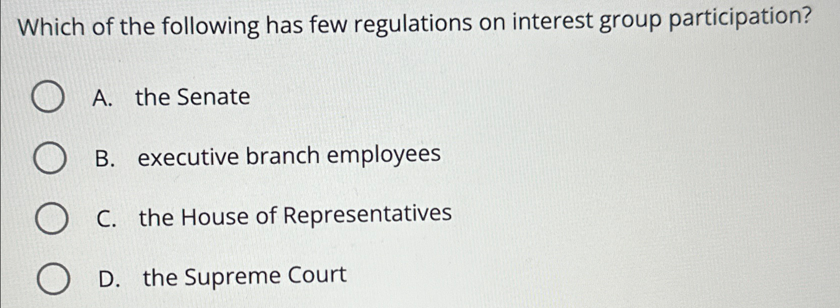 Solved Which of the following has few regulations on | Chegg.com