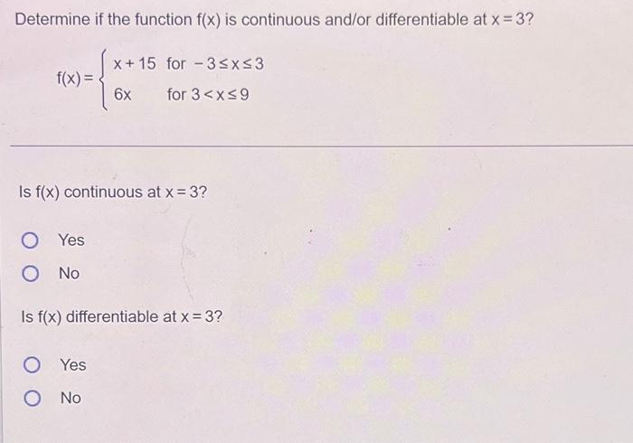 Solved Determine if the function f(x) is continuous and/or | Chegg.com