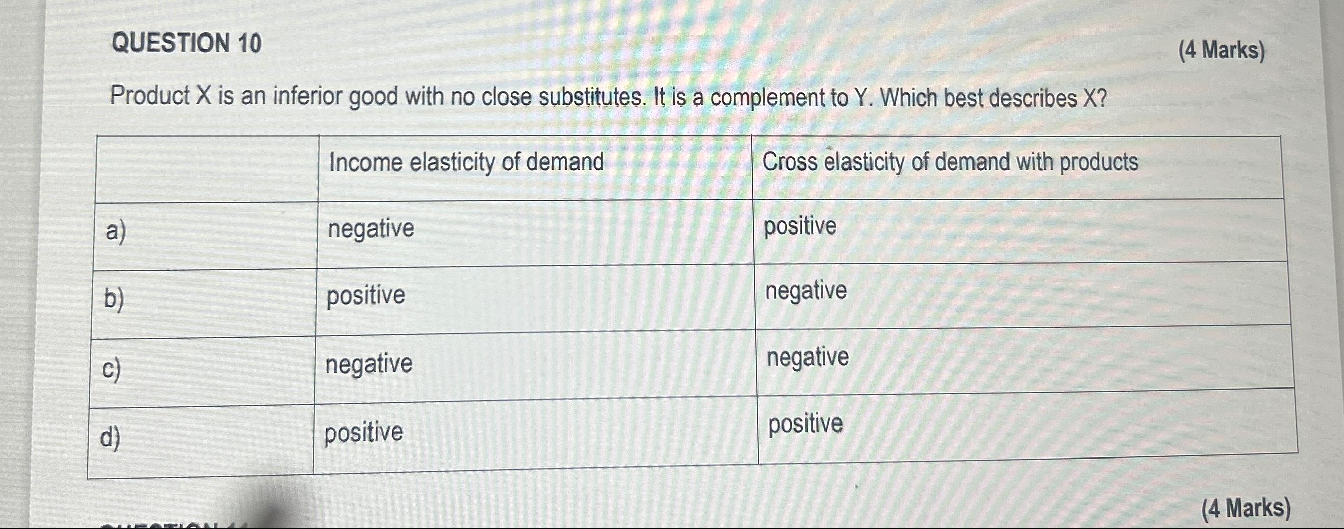 Solved QUESTION 10(4 ﻿Marks)Product x ﻿is an inferior good | Chegg.com
