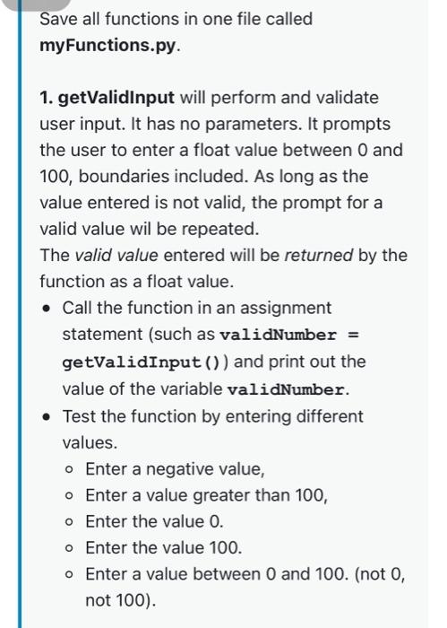 Solved Save all functions in one file called myFunctions.py. | Chegg.com