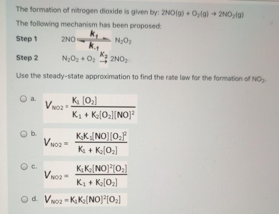 Solved The formation of nitrogen dioxide is given by: 2NO(g) | Chegg.com