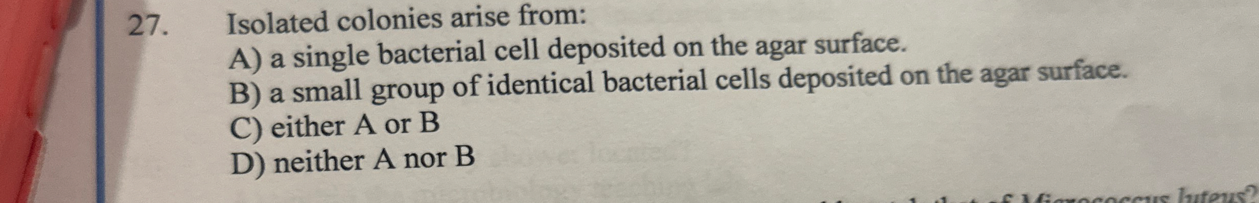 Solved Isolated colonies arise from:A) ﻿a single bacterial | Chegg.com