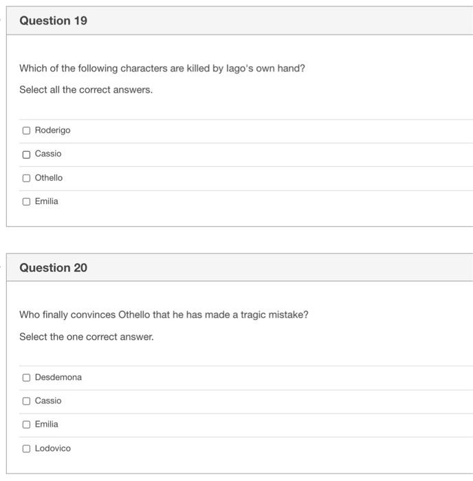 Question 17 What does lago want Roderigo and Cassio | Chegg.com