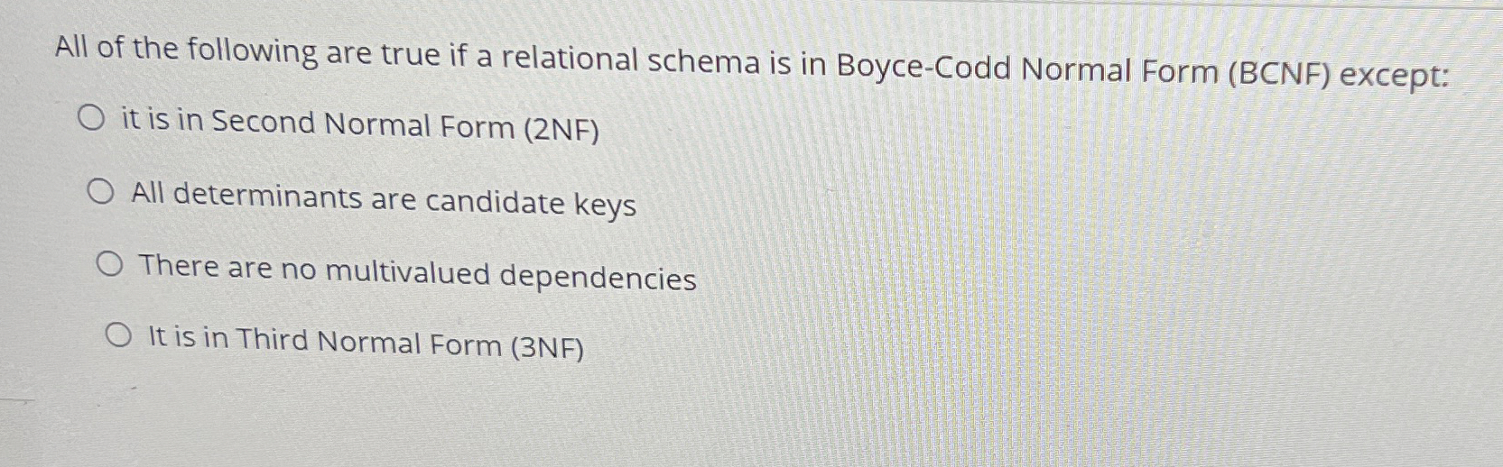 Solved All of the following are true if a relational schema | Chegg.com