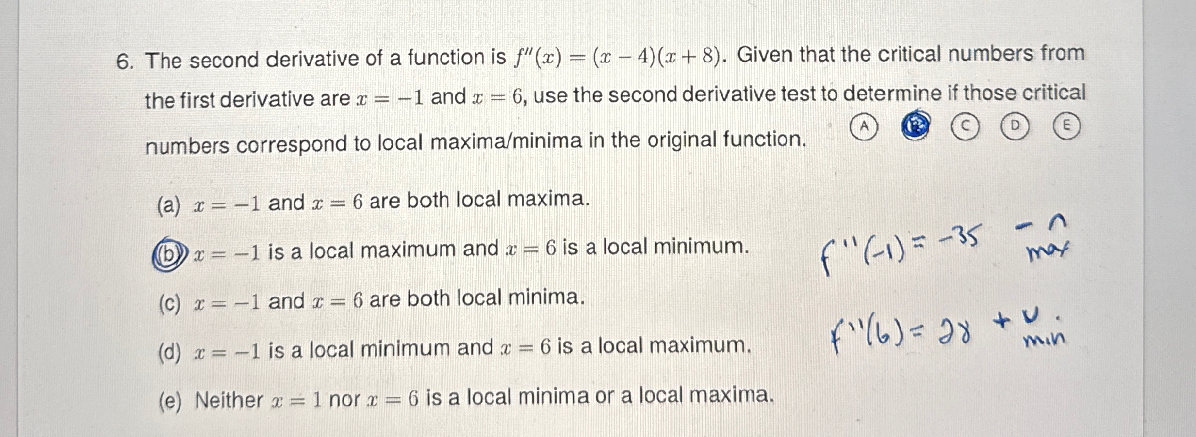 Solved The Second Derivative Of A Function Is
