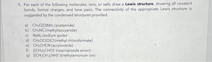Solved 1. For each of the following molecules, ions, or | Chegg.com
