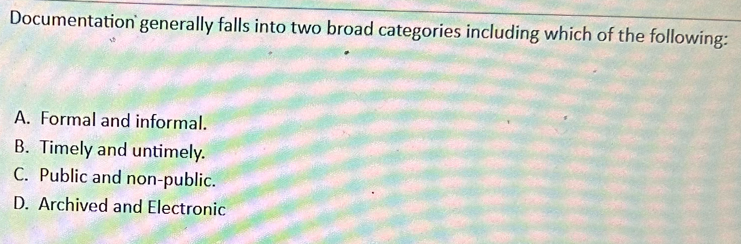 Solved Documentation generally falls into two broad | Chegg.com