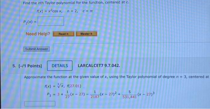 Solved Find the nth Taylor polynomial for the function, | Chegg.com