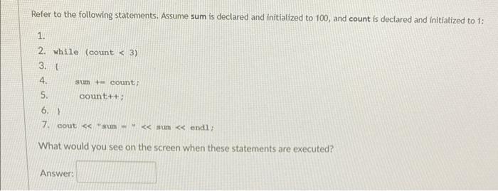 Solved Refer to the following statements. Assume sum is | Chegg.com