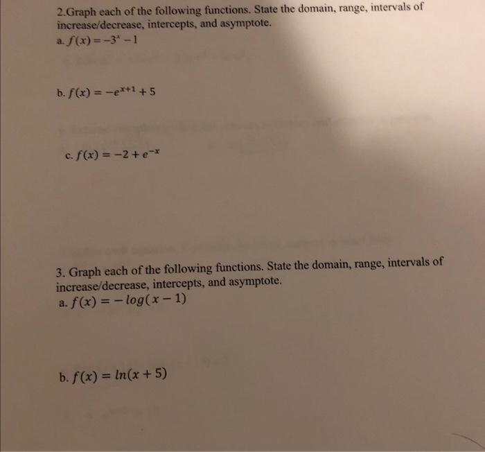 Solved 2. Graph each of the following functions. State the | Chegg.com