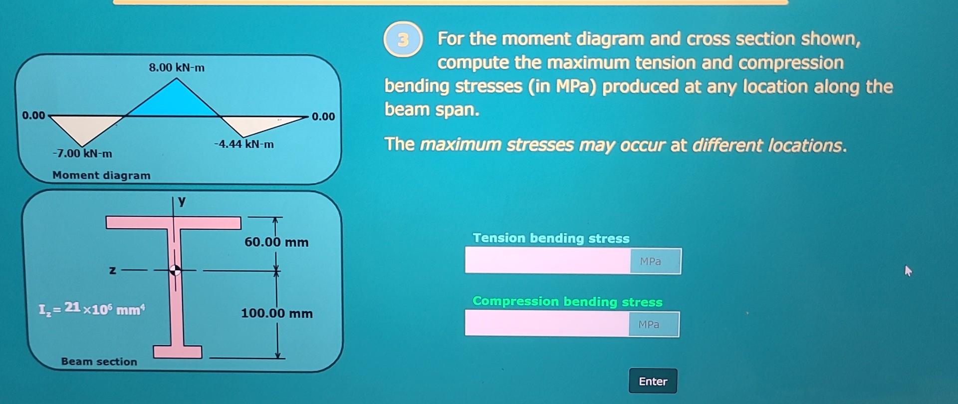 Solved 3 For The Moment Diagram And Cross Section Shown