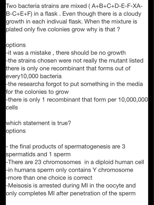 Solved Two bacteria strains are mixed (A+B+C+D-E-F-XA- | Chegg.com