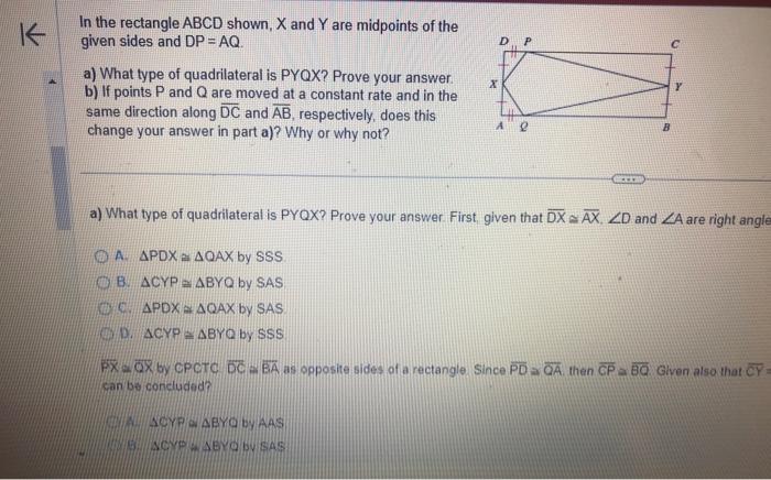 Solved in the rectangle ABCD shown X and Y are midpoints of | Chegg.com