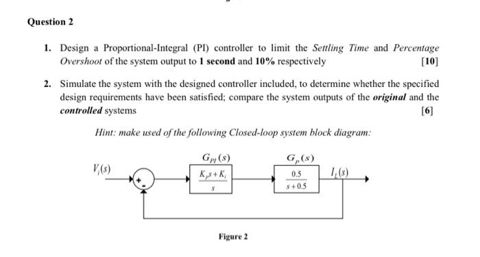 Solved 1. Design a Proportional-Integral (PI) controller to | Chegg.com Solved 1. Design a Proportional-Integral (PI) controller to | Chegg.com