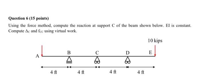 Solved Question 6 (15 points) Using the force method, | Chegg.com