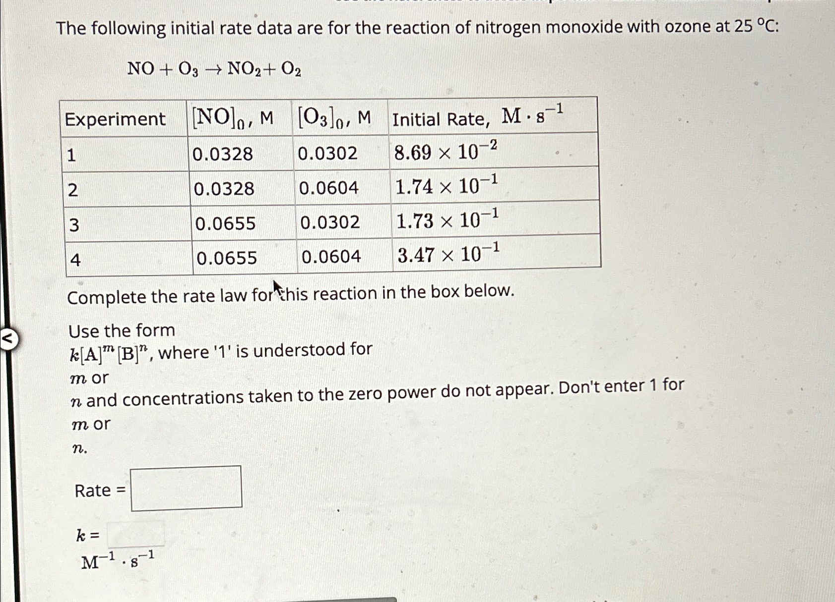 Solved The following initial rate data are for the reaction | Chegg.com