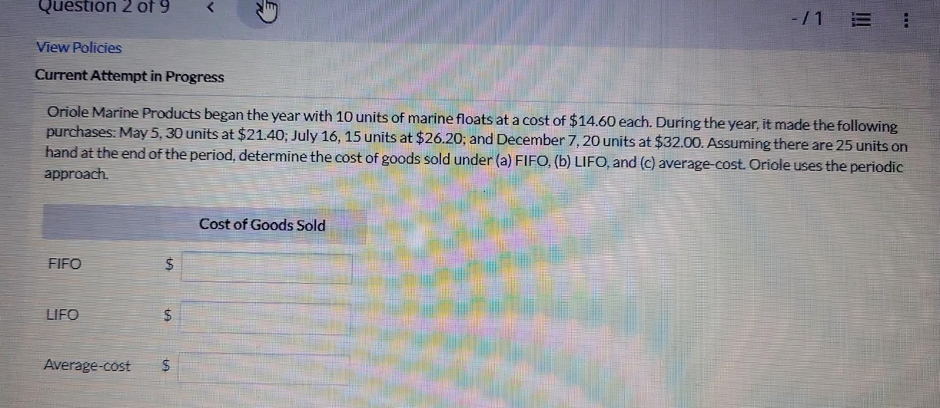 Solved Current Attempt in Progress Oriole Marine Products | Chegg.com