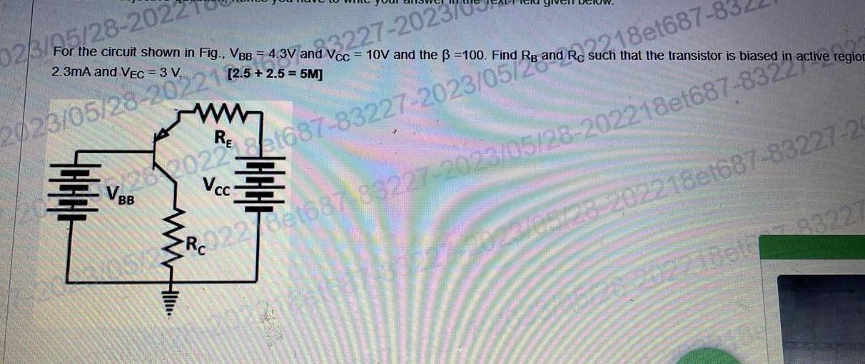 Solved For the circuit shown in Fig., VBB=4.3 V and VCC=10 V | Chegg.com