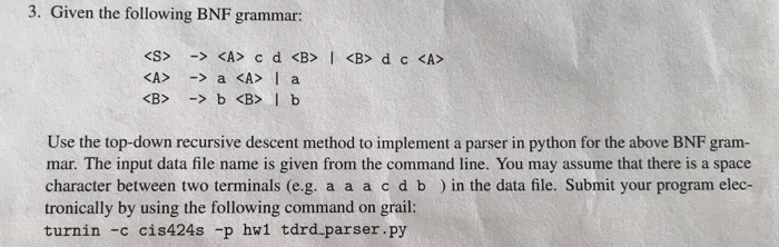 3. Given the following BNF grammar: -> | Chegg.com
