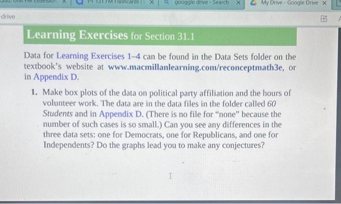 Solved Learning Exercises for Section 31.1 Data for Learning | Chegg.com