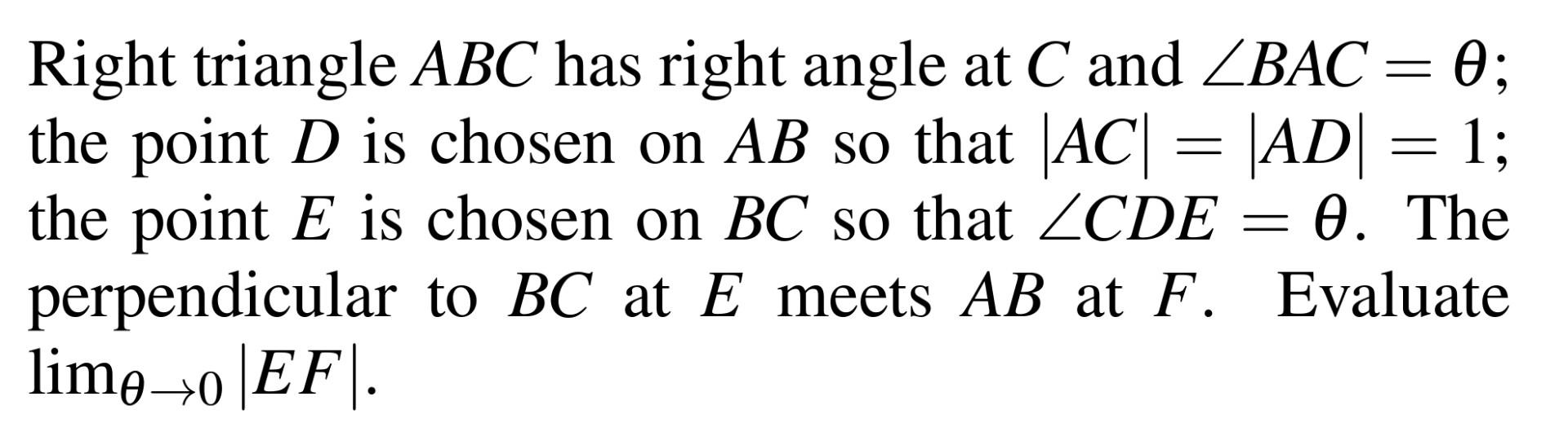 Solved Right triangle ABC has right angle at C and ∠BAC=θ; | Chegg.com