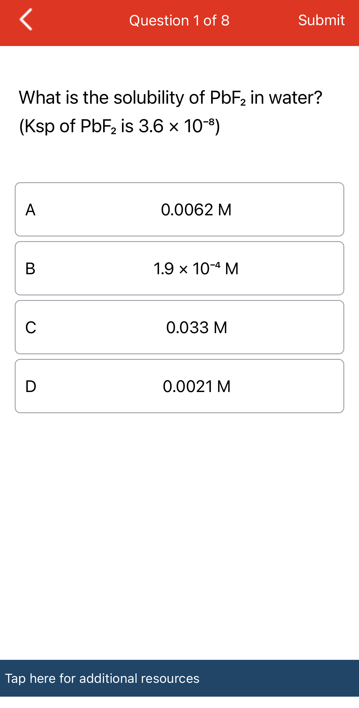 Solved Question 1 ﻿of 8SubmitWhat is the solubility of PbF2 | Chegg.com