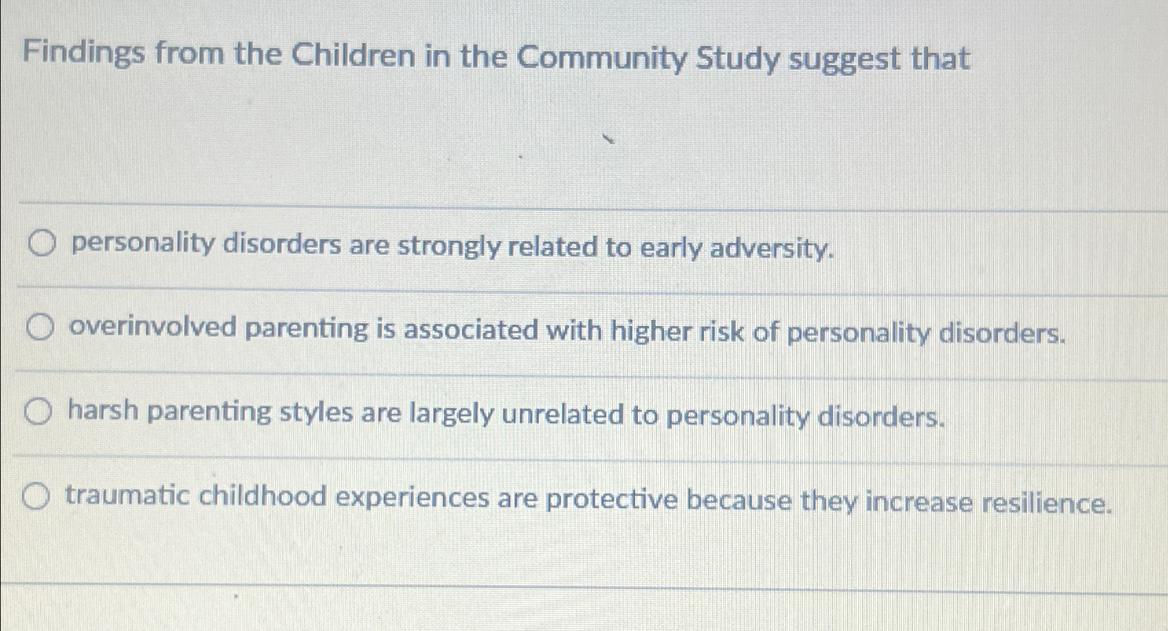 Solved Findings from the Children in the Community Study | Chegg.com