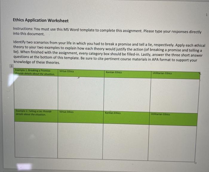 Page Ethics Application Worksheet Instructions: You | Chegg.com