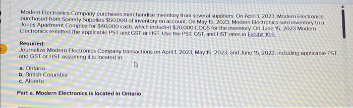 Modern Electronics Company purchases merchandise | Chegg.com