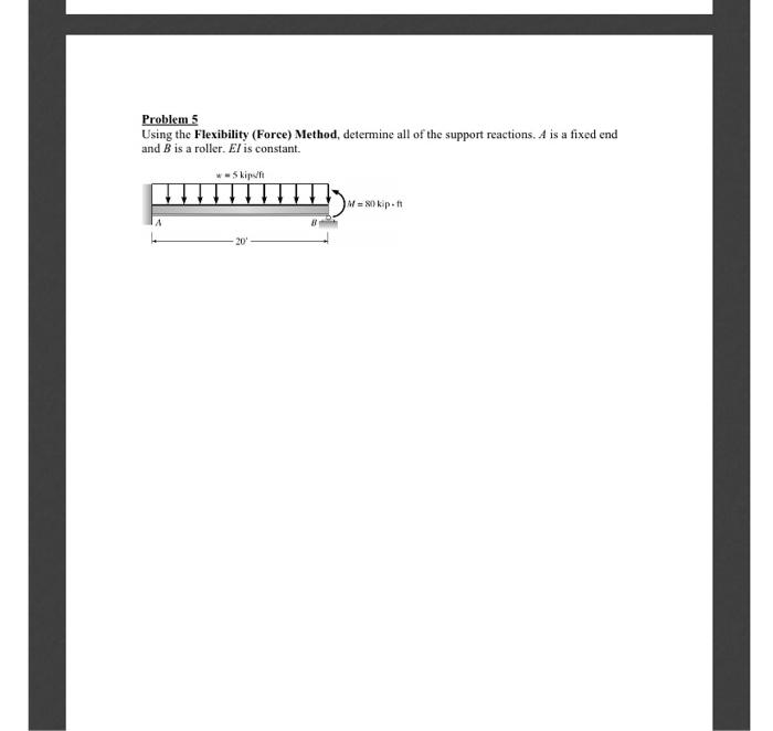 Solved Problem 5 Using the Flexibility (Force) Method, | Chegg.com