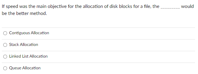 Solved If speed was the main objective for the allocation of | Chegg.com