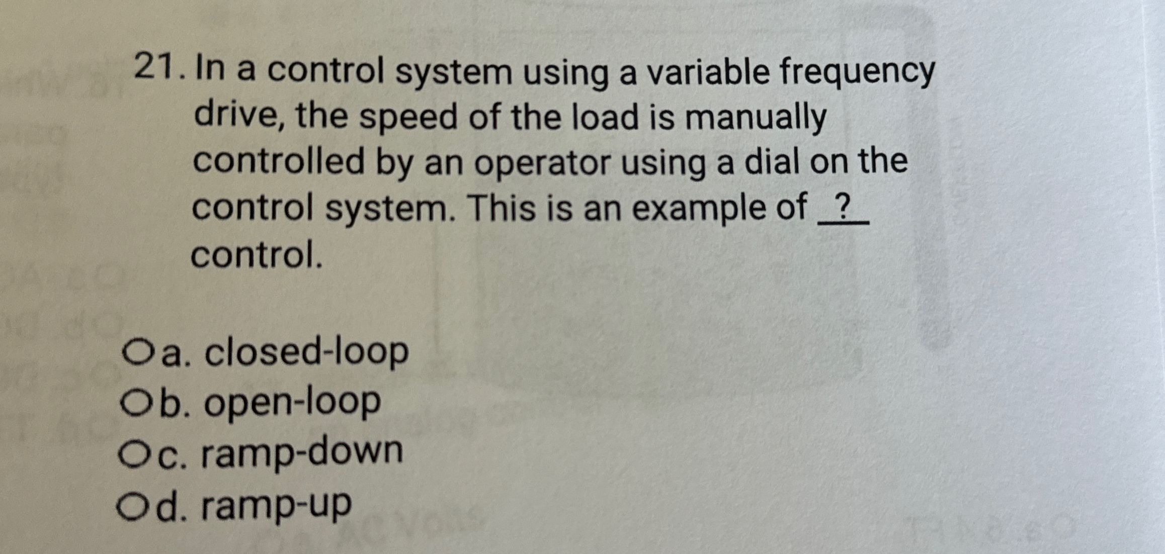 Solved In a control system using a variable frequency drive, | Chegg.com