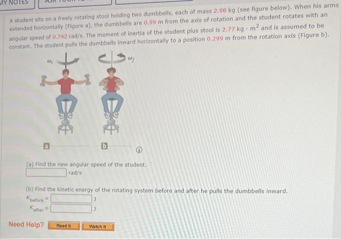 [Solved]: A student sits on a freely rotating stool holding